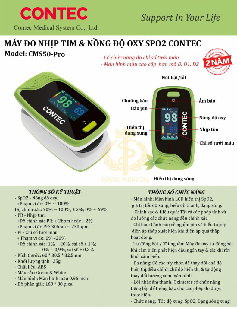 MÁY ĐO NỒNG ĐỒ OXY SPO2 CONTEC CMS50-PRO - Thiết bị Y Tế Phú An